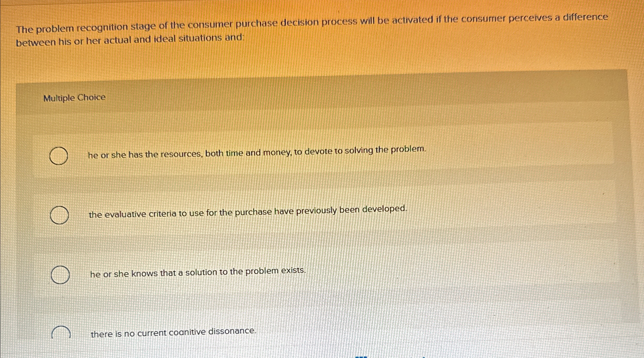 Solved The problem recognition stage of the consumer | Chegg.com