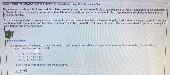 Solved Excel Structured Activity Testing Equality Of 2773
