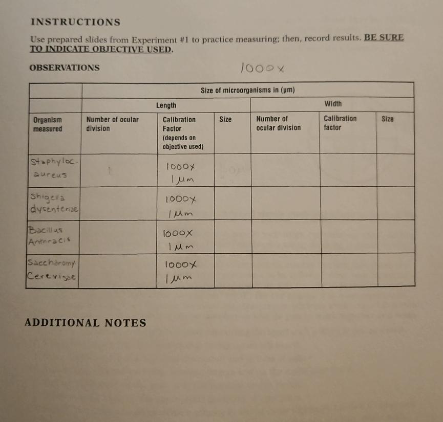 Solved INSTRUCTIONSUse prepared slides from Experiment #1 | Chegg.com