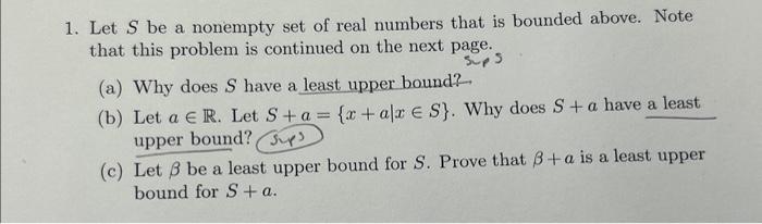 Solved 1. Let S be a nonempty set of real numbers that is | Chegg.com
