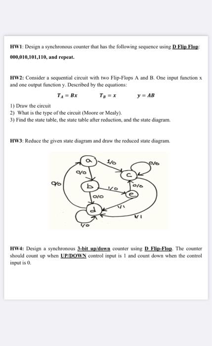 Solved HW1: Design a synchronous counter that has the | Chegg.com