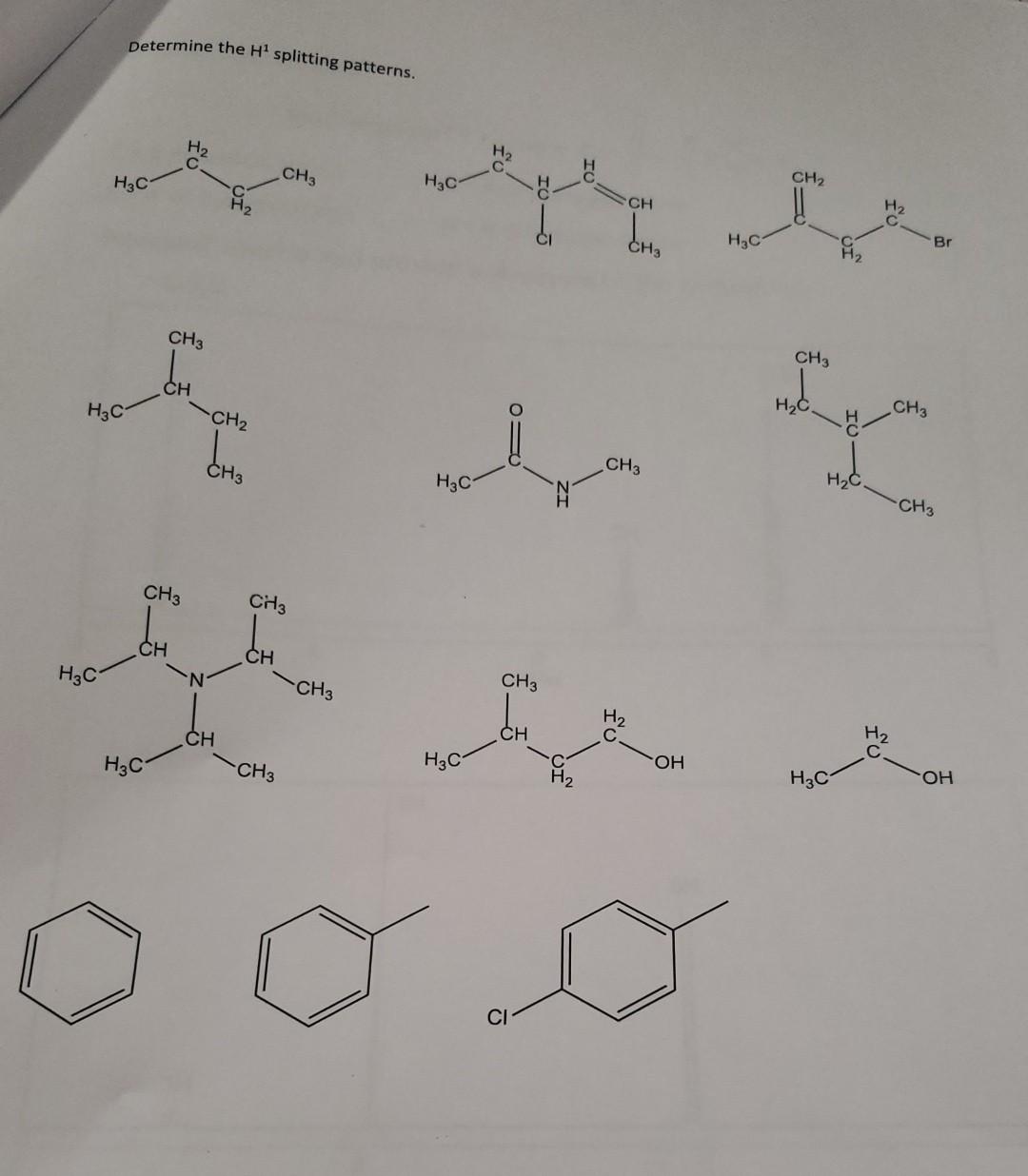 Solved Determine the H1 splitting patterns. H2 CH3 нс Нас | Chegg.com