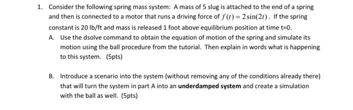 Solved 1. Consider the following spring mass system: A mass | Chegg.com