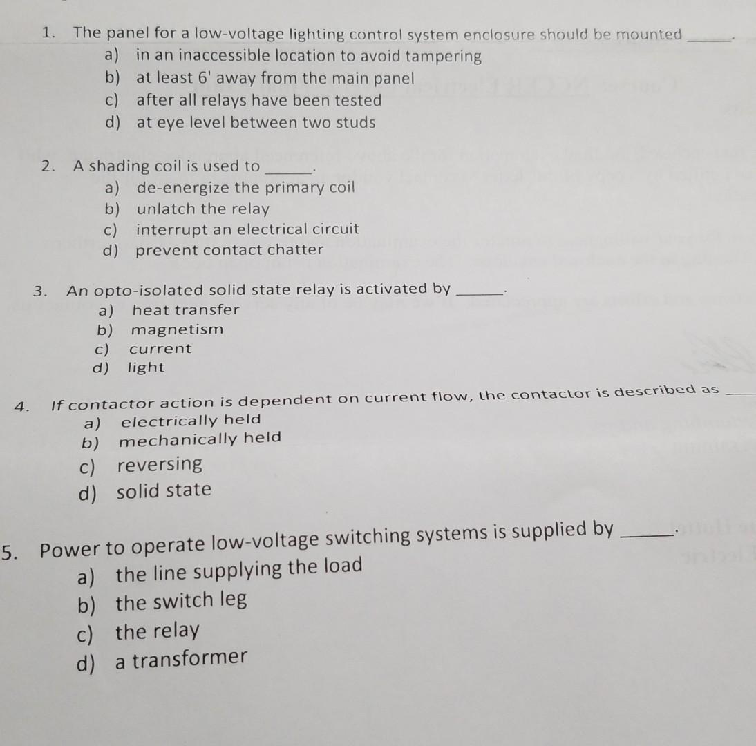 Solved 1. The panel for a low-voltage lighting control | Chegg.com
