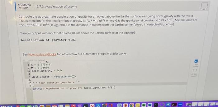 Solved Compute the approximate acceleration of gravity for | Chegg.com