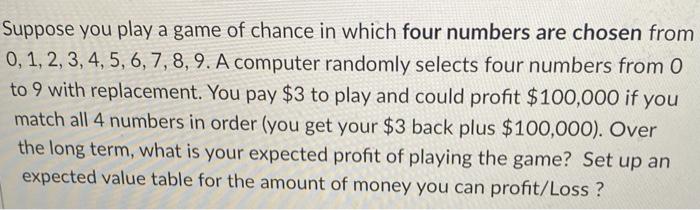 Solved Suppose you play a game of chance in which four | Chegg.com