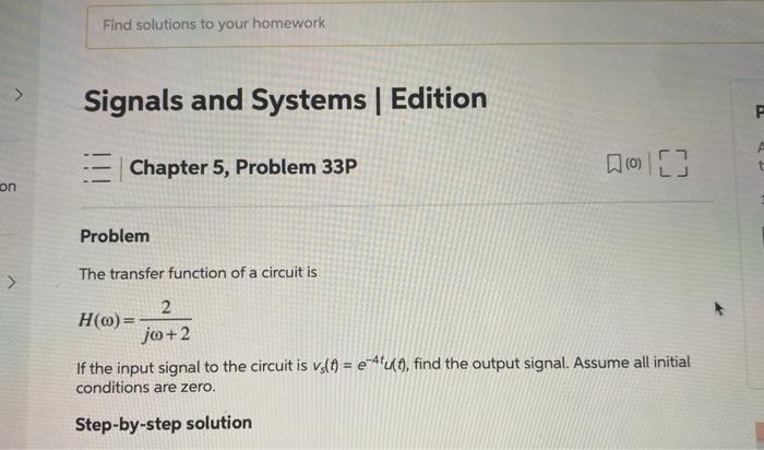 Solved Problem The transfer function of a circuit is | Chegg.com