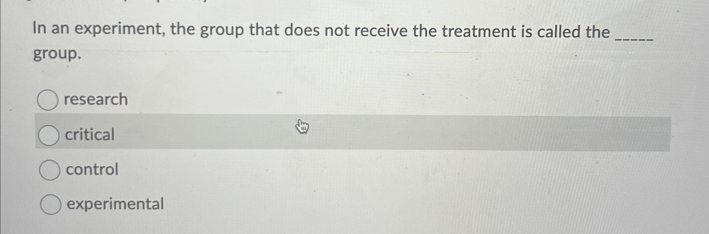 Solved In an experiment, the group that does not receive the | Chegg.com