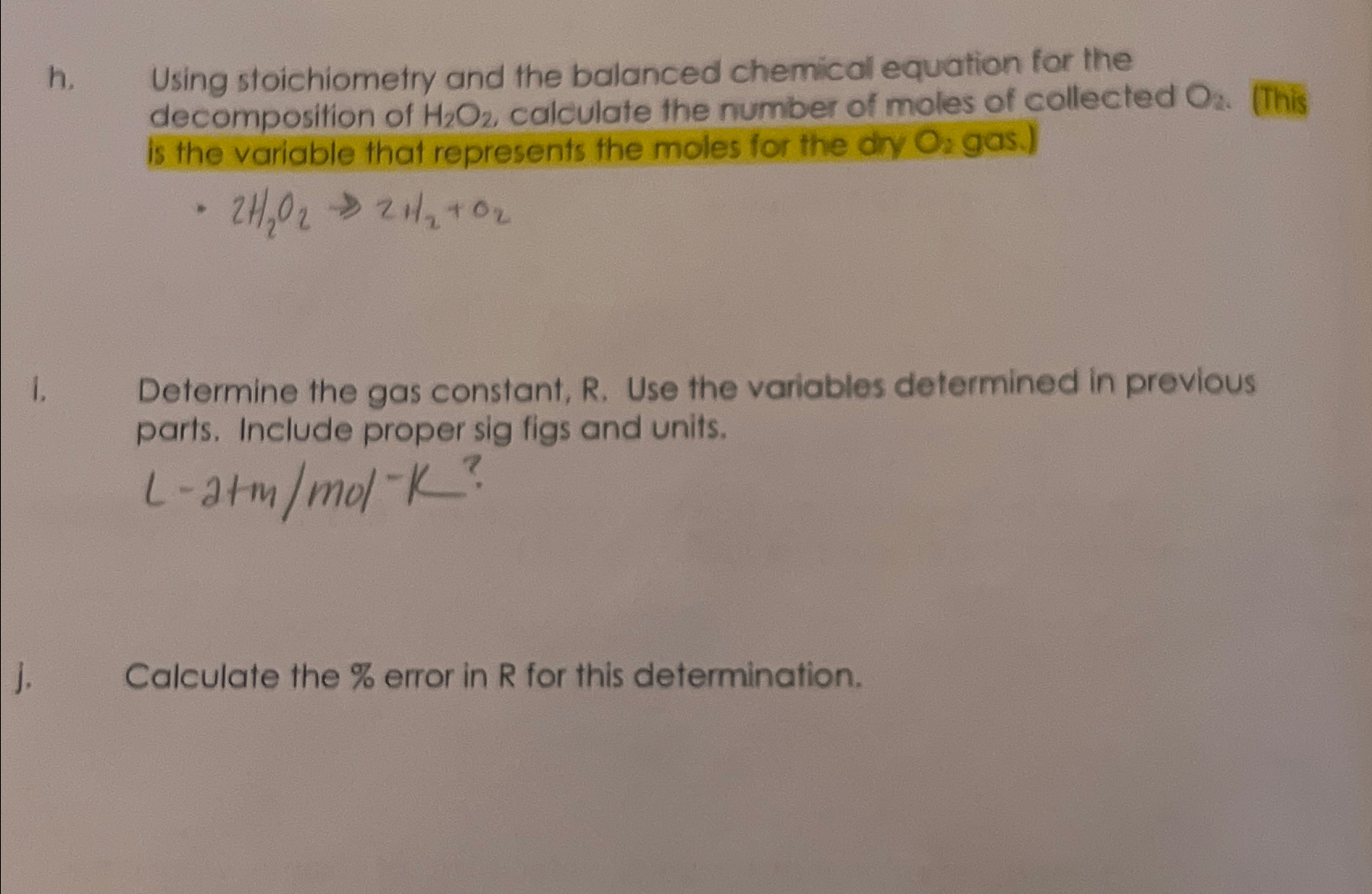 Solved h. ﻿Using stoichiometry and the balanced chemical | Chegg.com