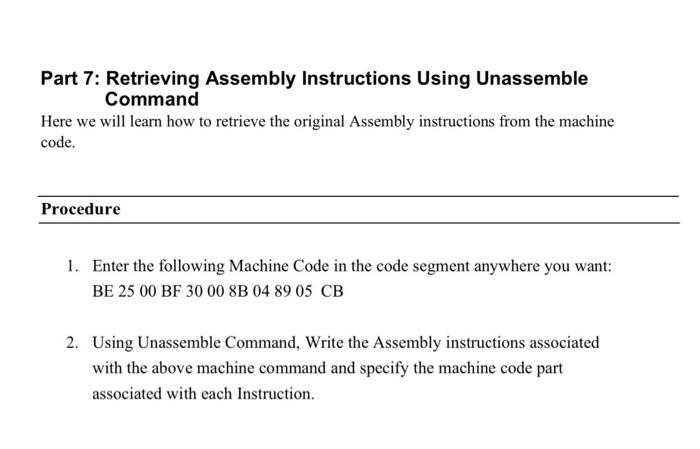 Solved Part 7: Retrieving Assembly Instructions Using | Chegg.com
