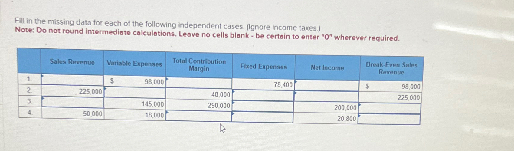 Solved Fill in the missing data for each of the following | Chegg.com