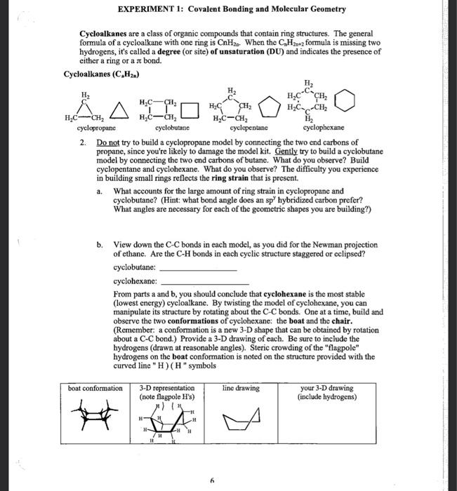 Solved II. EXPERIMENT 1: Covalent Bonding and Molecular | Chegg.com
