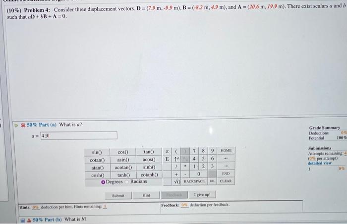 Solved (10\%) Problem 4: Consider three displacement | Chegg.com