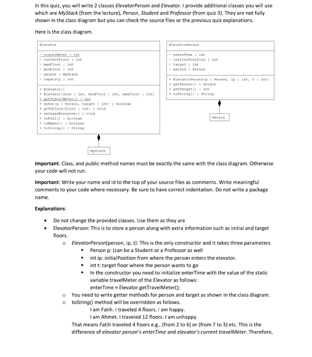 Solved In this quiz, you will write 2 classes ElevatorPerson | Chegg.com