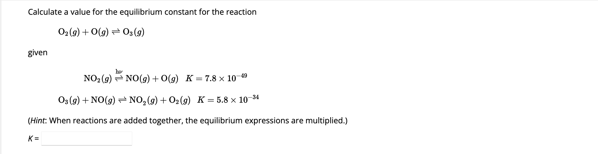 Solved Calculate a value for the equilibrium constant for | Chegg.com