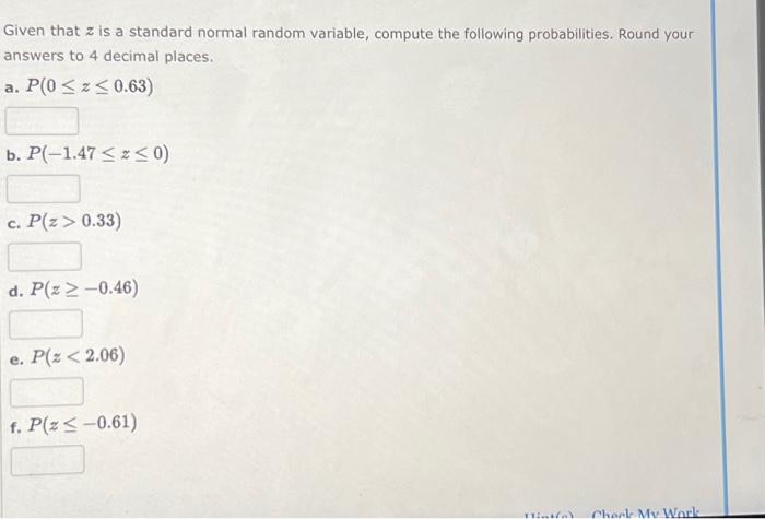 Solved Given that z is a standard normal random variable, | Chegg.com