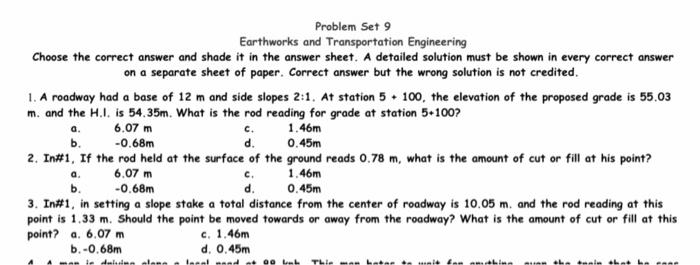 Solved Problem Set 9 Earthworks and Transportation | Chegg.com