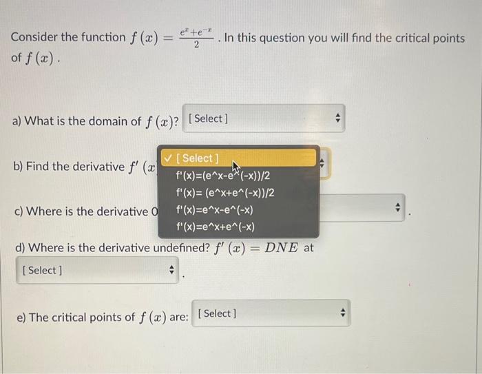 Solved Consider the function f(x)=2ex+e−x. In this question | Chegg.com