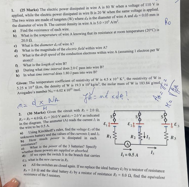 Solved (25 ﻿Marks) ﻿The electric power dissipated in wire A | Chegg.com