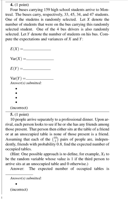 Solved 4. (1 point) Four buses carrying 159 high school | Chegg.com