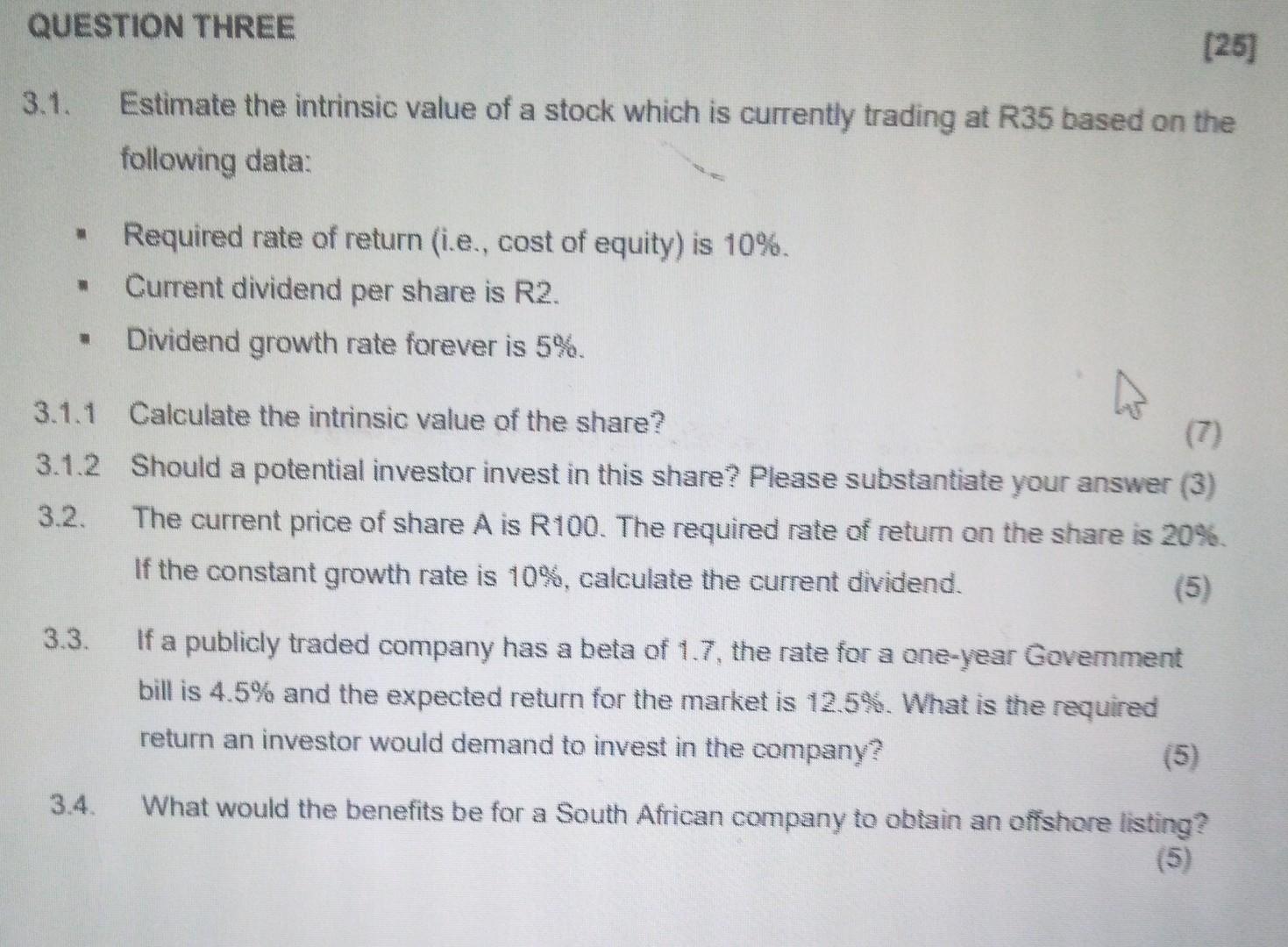 Solved 3.1. Estimate the intrinsic value of a stock which is | Chegg.com