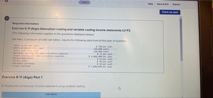 Solved Help Save & Exit Submit Check my work Required | Chegg.com