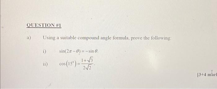 Solved a) Using a suitable compound angle formula, prove the | Chegg.com