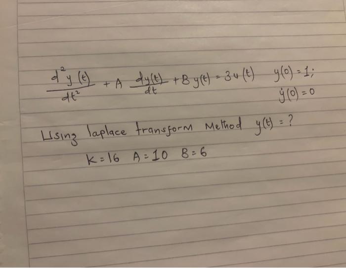 Solved Using laplace transform method Y(t)=?K=16 A=10 B=6 | Chegg.com