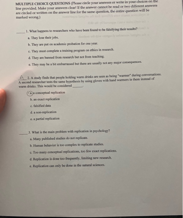 Solved MULTIPLE CHOICE QUESTIONS (Please circle your answers | Chegg.com