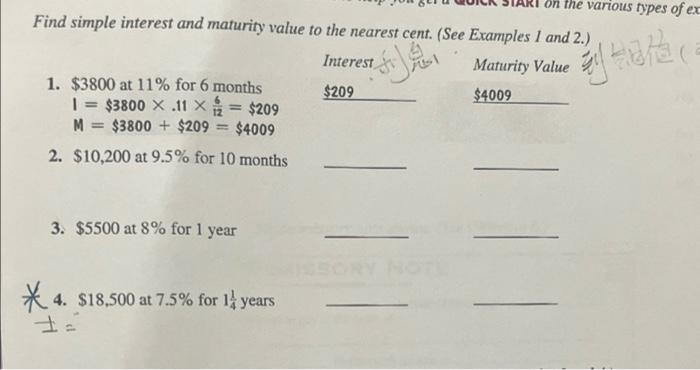 Solved Find simple interest and maturity value to the | Chegg.com