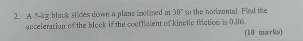 Solved A 5-kg ﻿block slides down a plane inclined at 30° ﻿to | Chegg.com