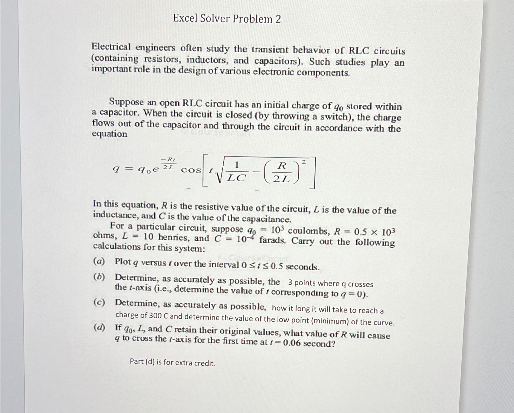 Solved Excel Solver Problem 2Electrical engineers often | Chegg.com