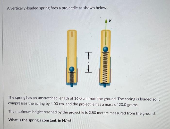 Solved A vertically-loaded spring fires a projectile as | Chegg.com