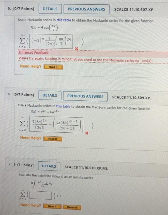 Solved 5. 10/7 Points] DETAILS PREVIOUS ANSWERS SCALC8 | Chegg.com