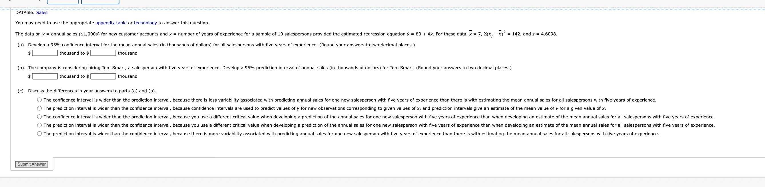 Solved DATAfile: SalesYou may need to use the appropriate | Chegg.com