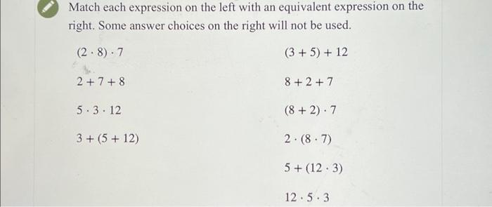 Solved Match each expression on the left with an equivalent | Chegg.com