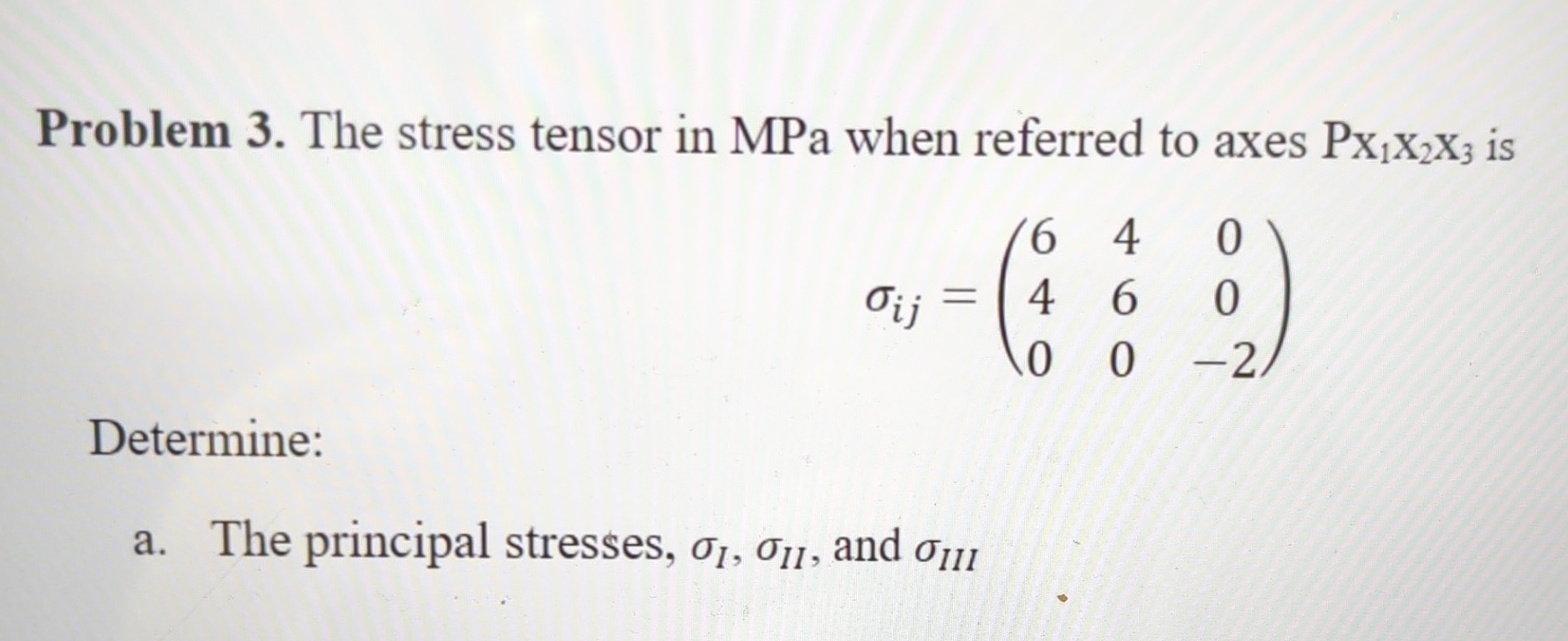 Solved Problem 3. ﻿The stress tensor in MPa when referred to | Chegg.com
