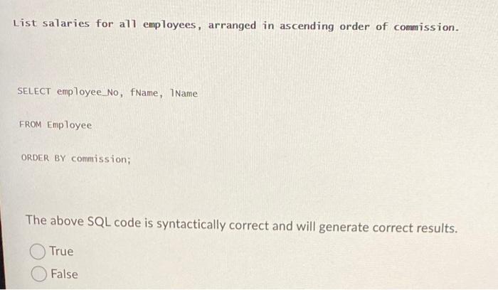 Solved List salaries for al1 employees, arranged in | Chegg.com