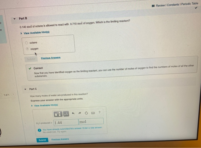 Solved Review Constants 1 Periodic Table Part B of 0.140 mol | Chegg.com