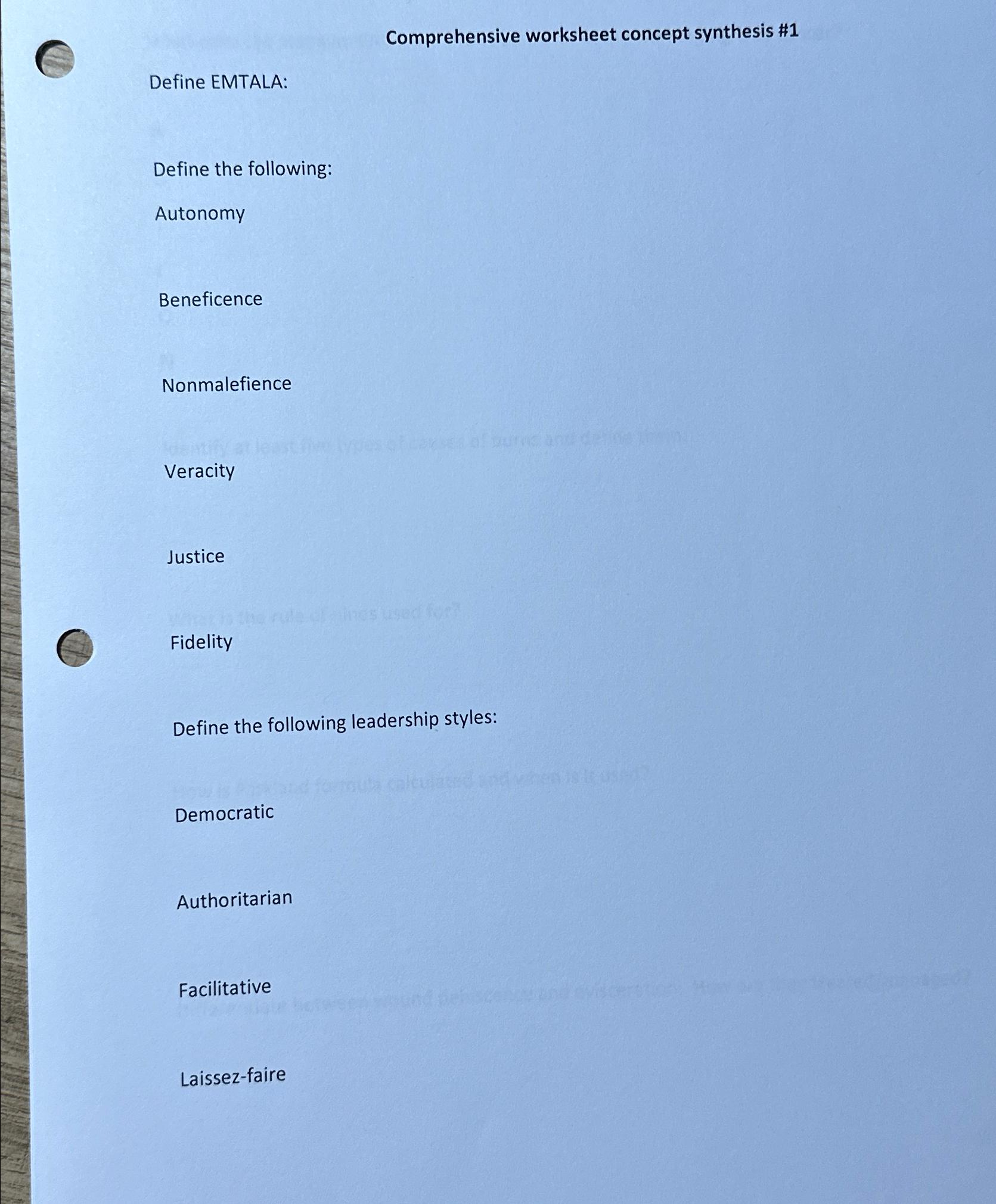 Solved Comprehensive worksheet concept synthesis #1Define | Chegg.com