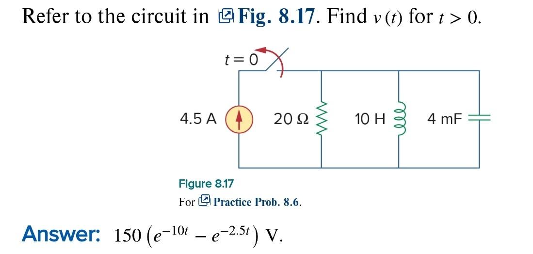 Solved Refer to the circuit in 四Fig. 8.17. Find v(t) for | Chegg.com