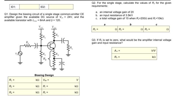 Solved Q2. For the single stage, calculate the values of RX | Chegg.com