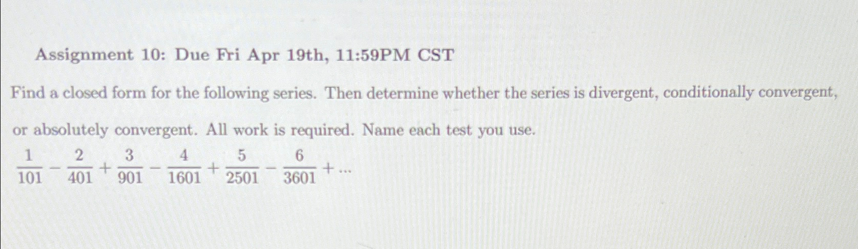 Solved Assignment 10: Due Fri Apr 19th, 11:59PM CSTFind a | Chegg.com