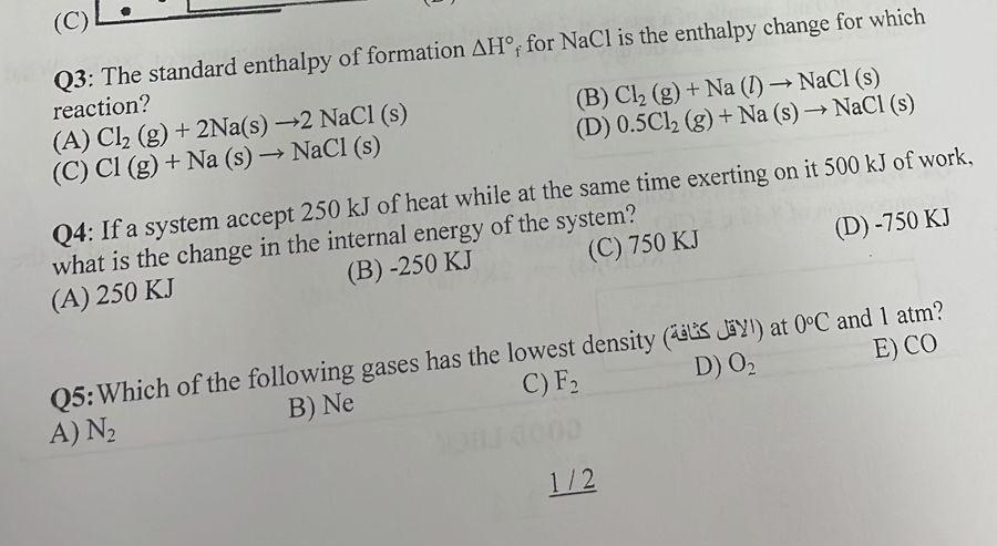 Solved Q3: The standard enthalpy of formation ΔHf∘ for NaCl | Chegg.com