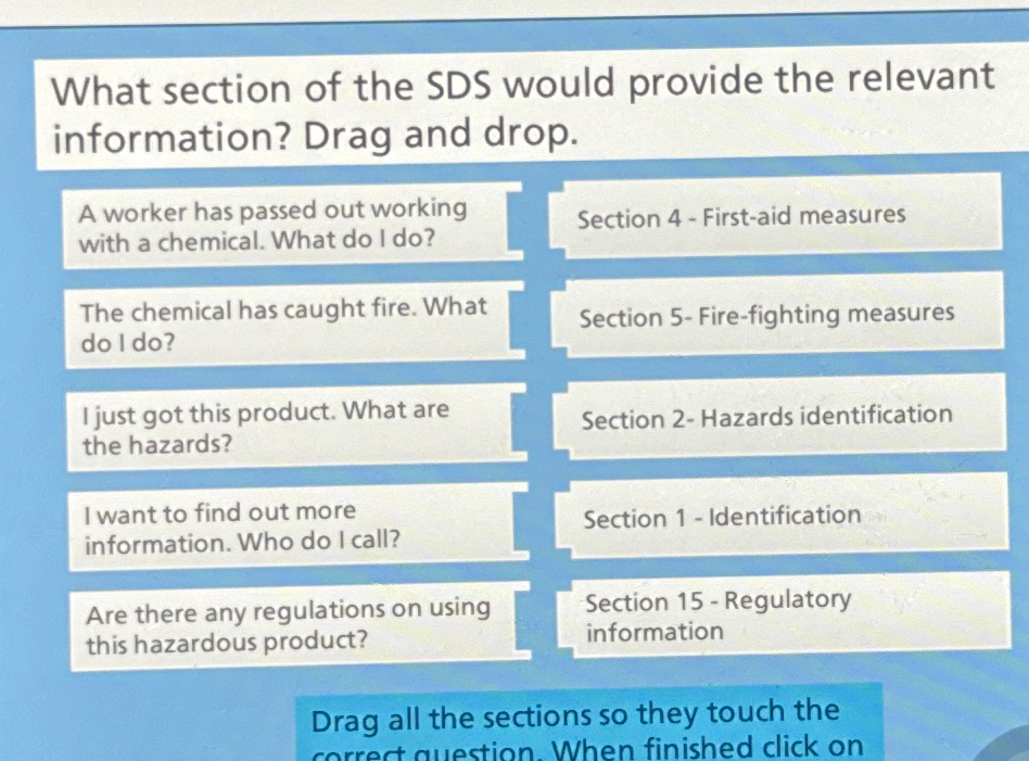Solved What section of the SDS would provide the relevant | Chegg.com
