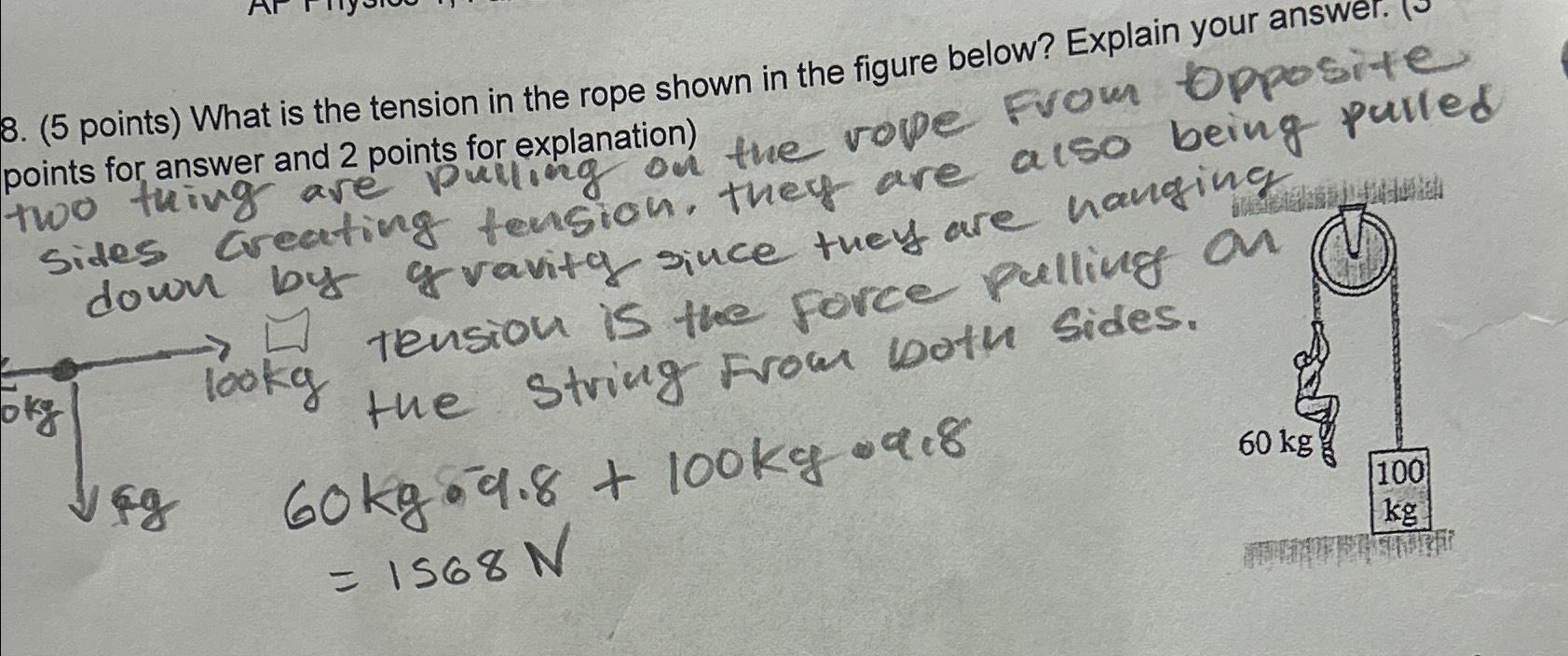 Solved (5 ﻿points) ﻿What is the tension in the rope shown in | Chegg.com