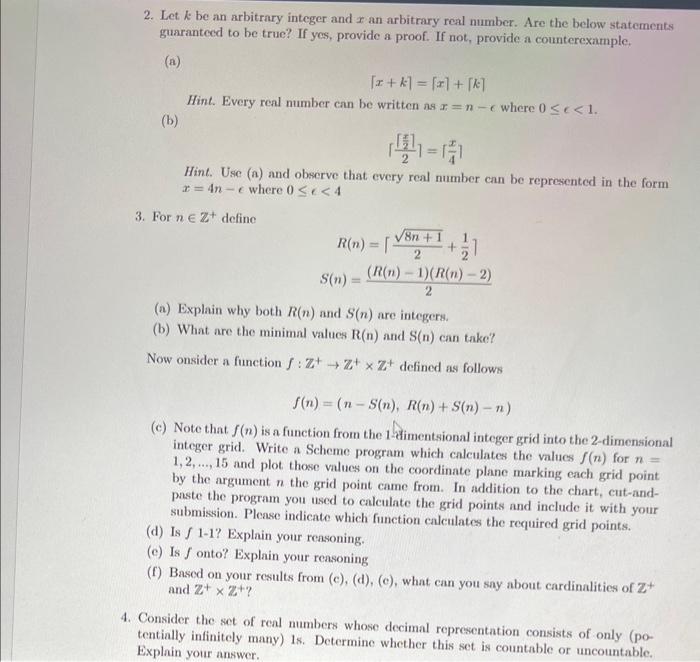 Solved 2. Let k be an arbitrary integer and x an arbitrary | Chegg.com