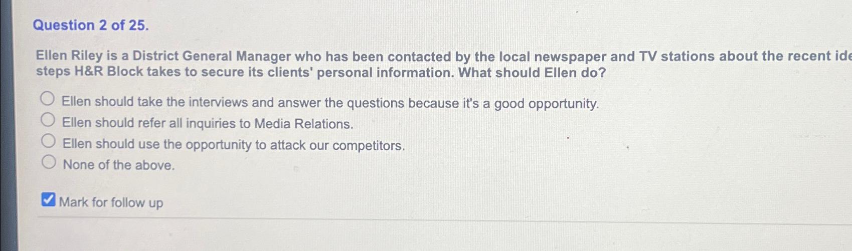 Solved Question 2 ﻿of 25.Ellen Riley is a District General | Chegg.com