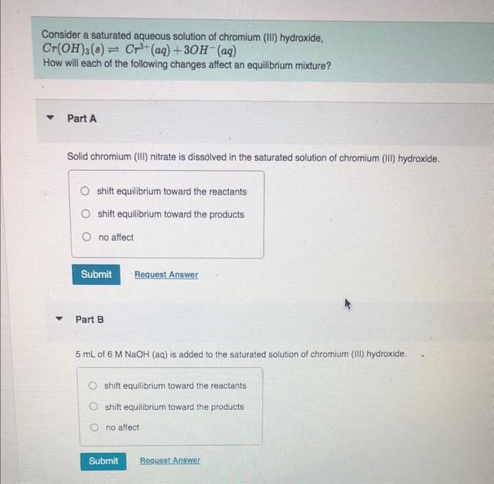 [solved] Consider A Saturated Aqueous Solution Of Chromium