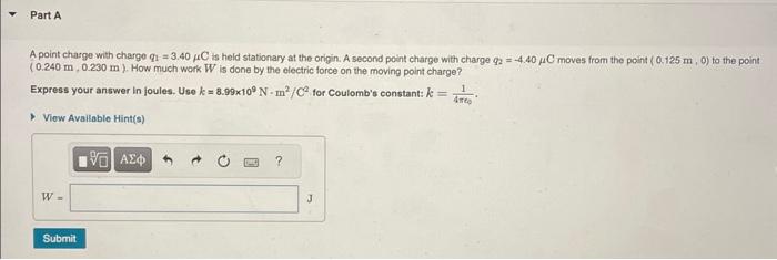 Solved A point charge with charge q1=3.40μC is held | Chegg.com